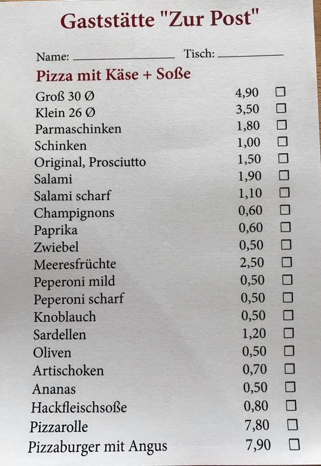 Speisekarte von Gaststätte Zur Post restaurant, Kirchenthumbach