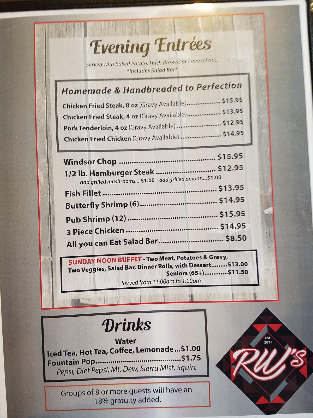 Menu at RW's Dining and Drinks pub & bar, Davenport