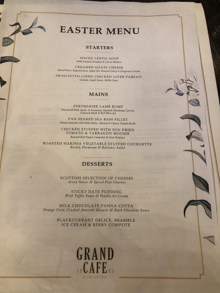Menu at Cafe Grande, Edinburgh, 182-184 Bruntsfield Pl