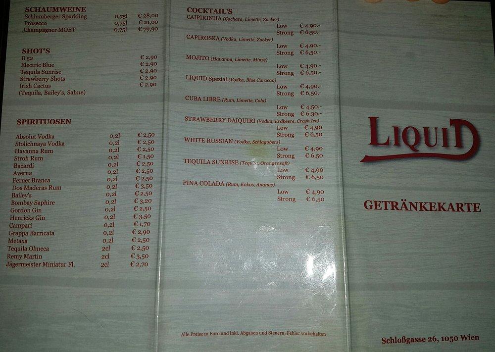 Menu at Café Liquid pub & bar, Vienna