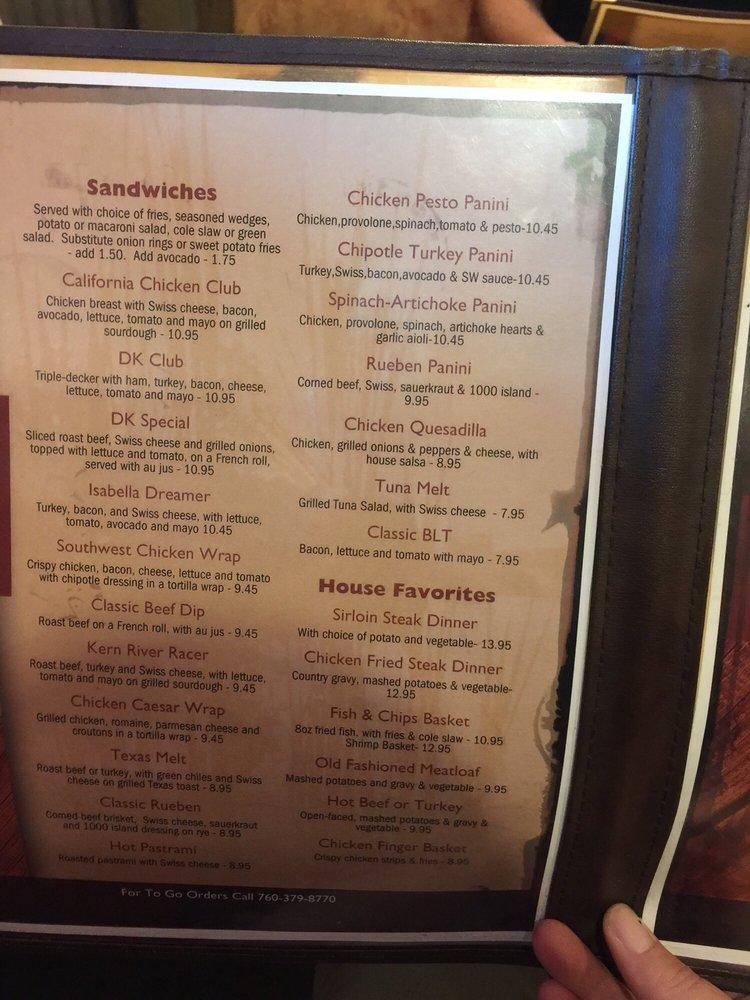 Menu at Dam Korner cafe, Lake Isabella