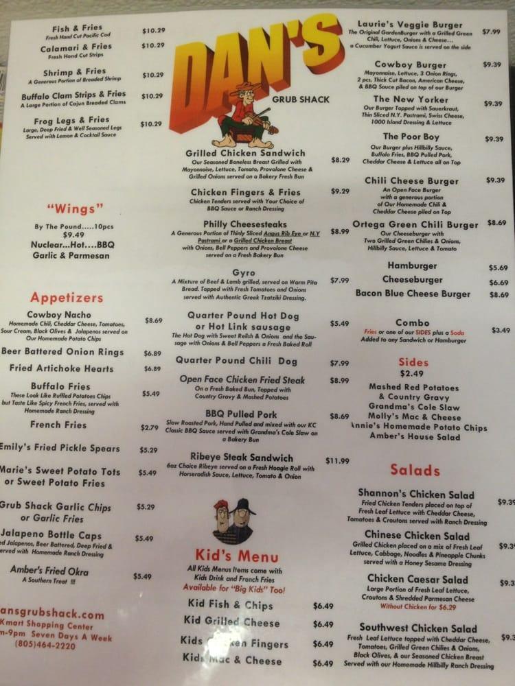Menu at Dan's the Grub Shack restaurant, Atascadero