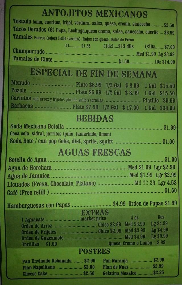 Menu at El Puesto restaurant, Cicero, W 16th St