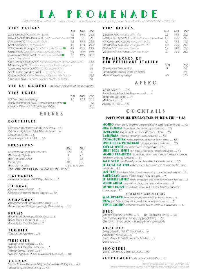 Menu at La Promenade restaurant, Paris, 32 Av. Daumesnil