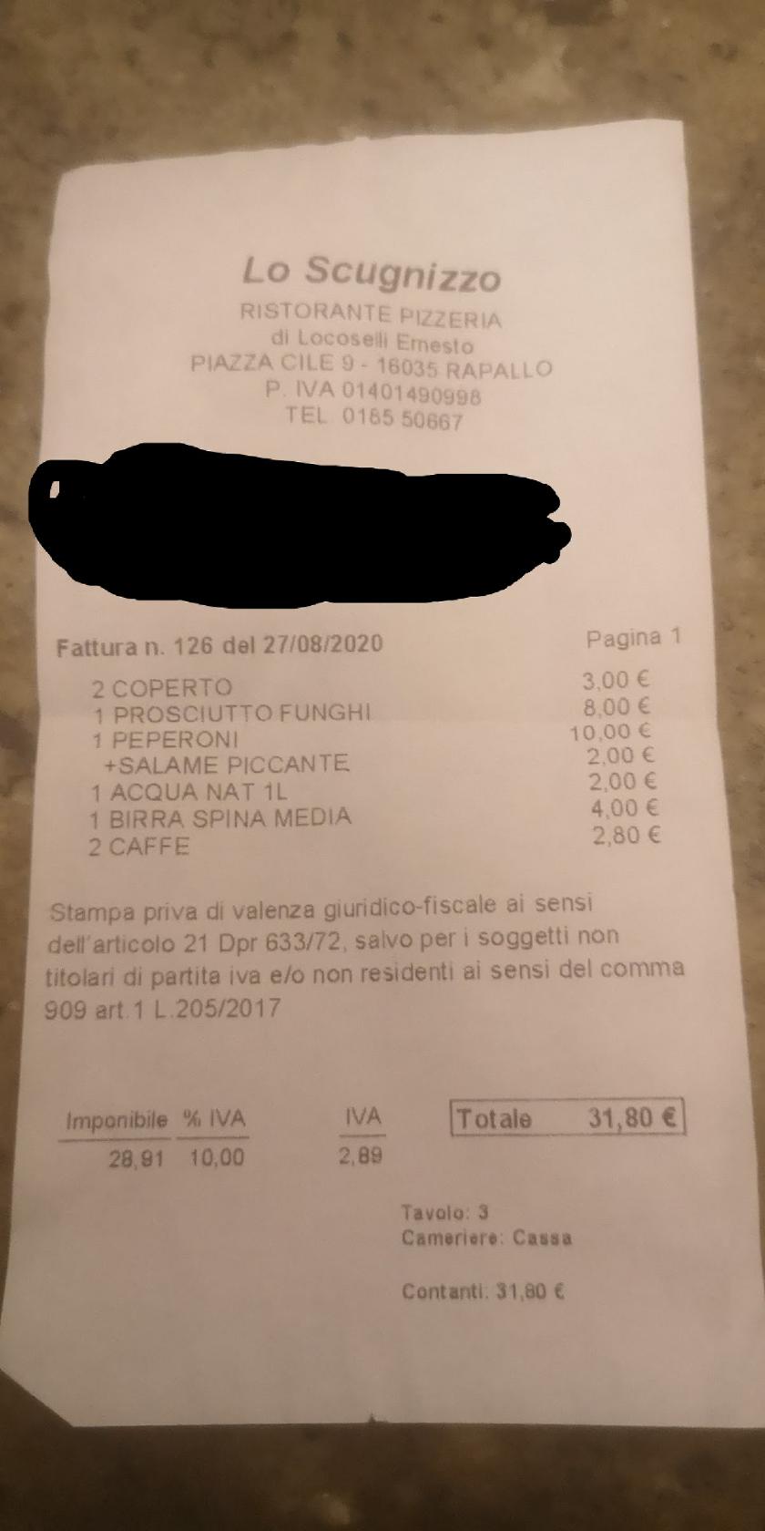 Menu da Lo Scugnizzo ristorante, Rapallo