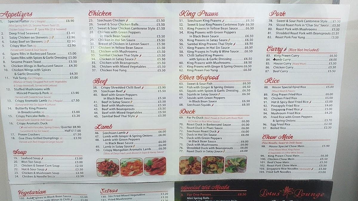 Menu at Lotus Lounge fast food, Alfreton