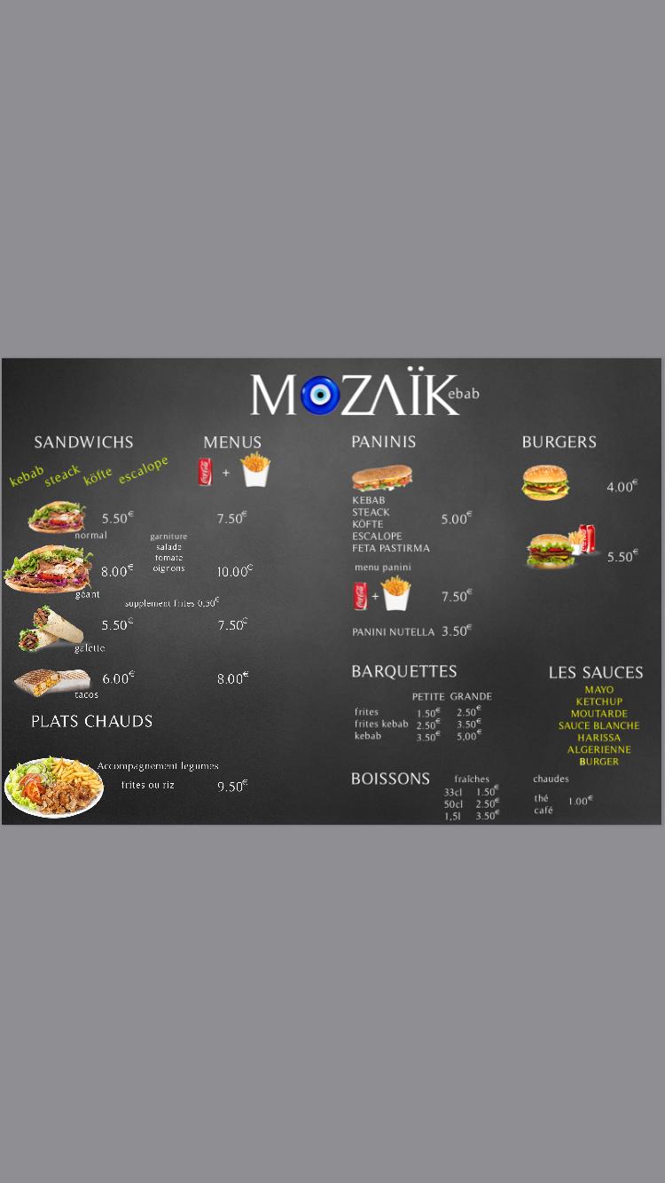 Menu at ROANNE MOZAIK KEBAB ROANNE TACOS, Roanne