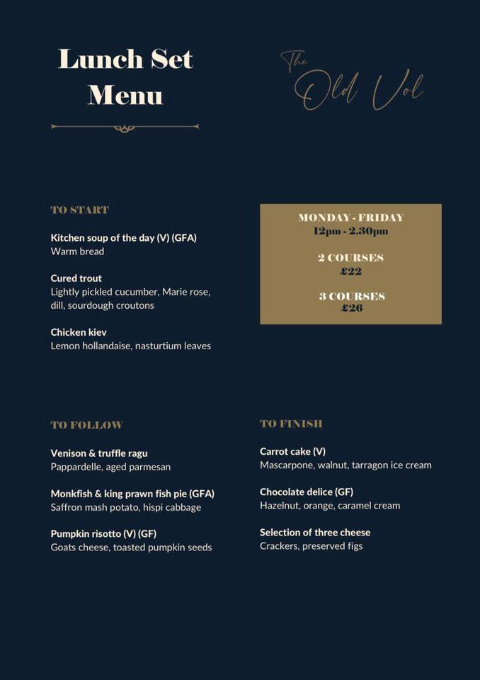 Menu at The Old Vol pub & bar, Lowdham