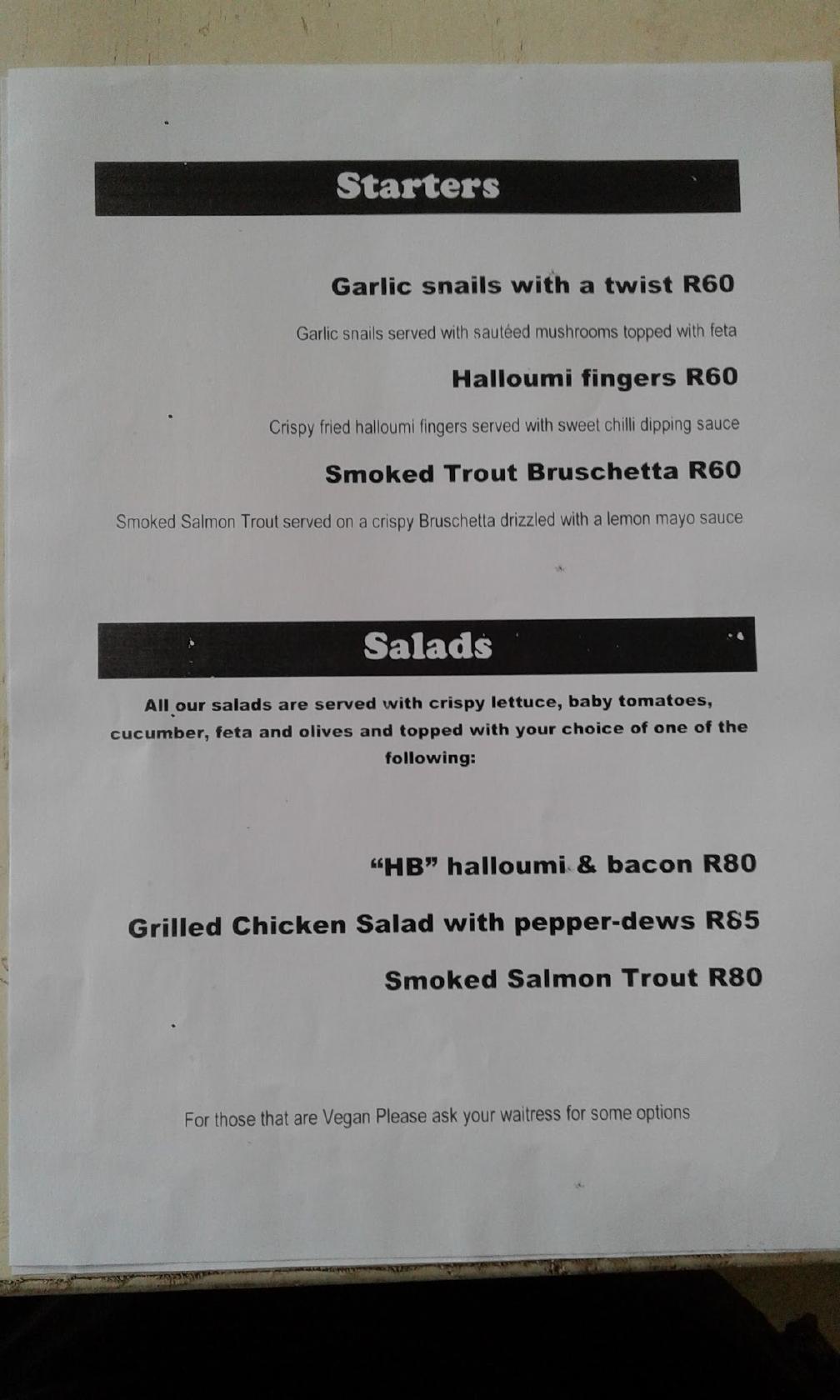 Speisekarte von The Red Plate restaurant, Haenertsburg
