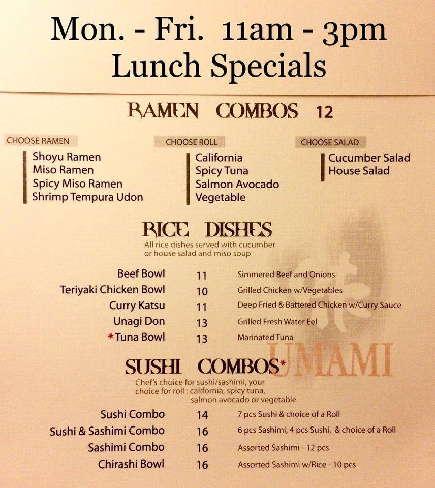 Menu at Umami Restaurant, Las Vegas