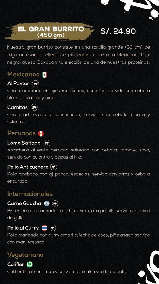 Menu at Chinga tu Taco restaurant, Miraflores, Av. Mariscal La Mar 1300