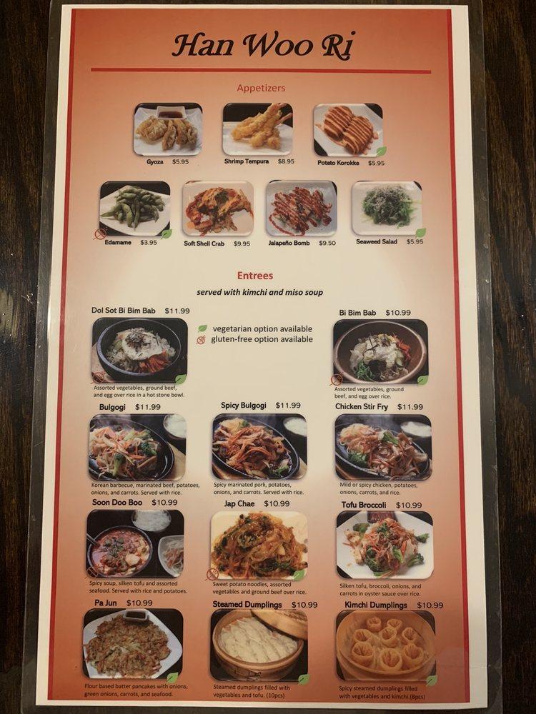 Menu at Han Woo Ri restaurant, Lexington