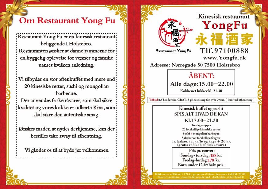 Carta de Restaurant Yong Fu, Holstebro