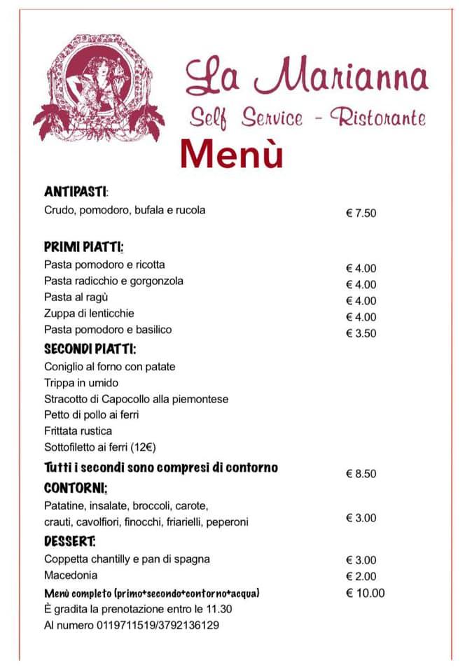 Menu da Ristorante La Marianna, Carmagnola, Via S. Francesco di Sales