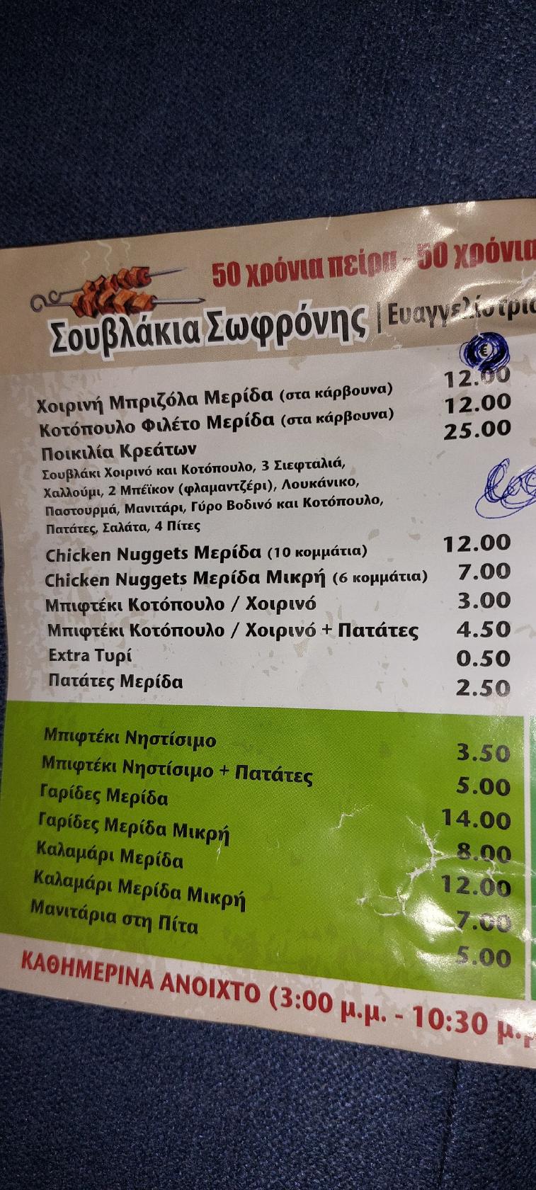 Menu at Sofronis, Kato Polemidia, M2V2+HG4