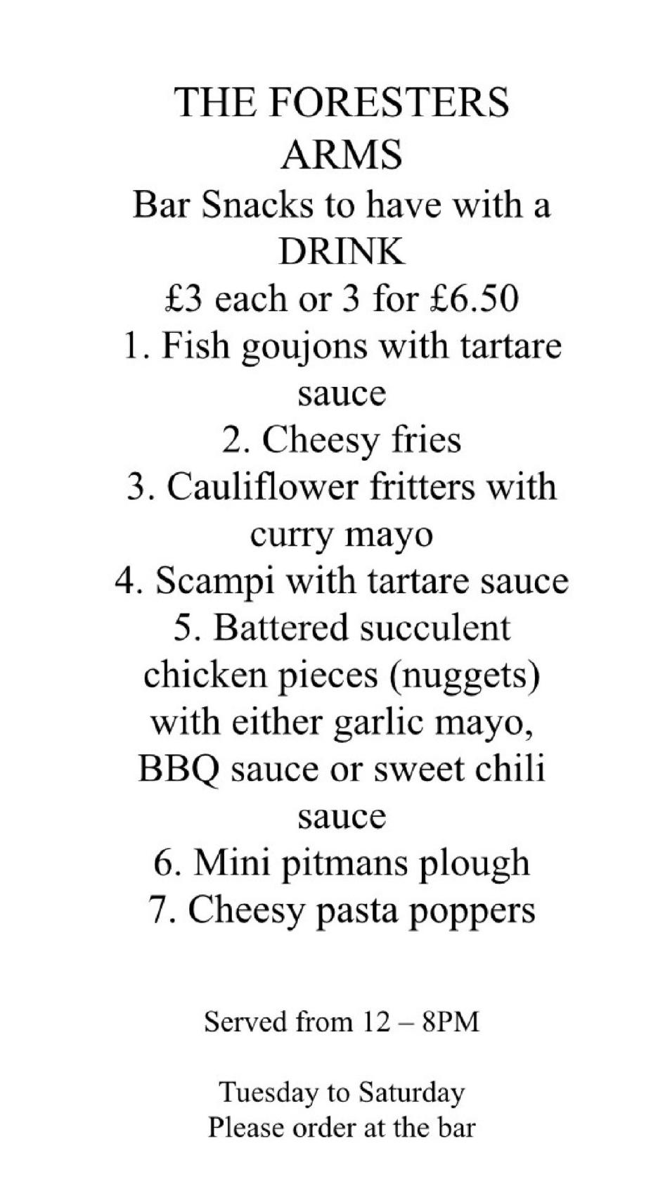 Menu at Foresters Arms pub & bar, Choppington, Wansbeck Terrace