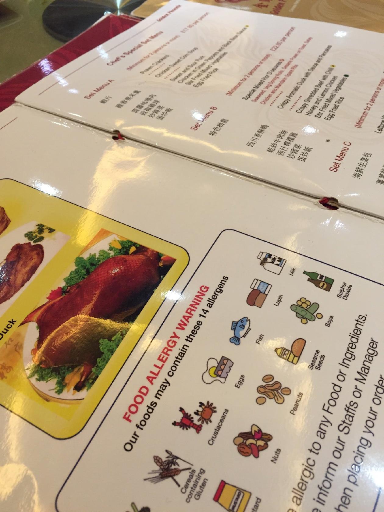 Menu at Golden Phoenix restaurant, London, 37-38 Gerrard St
