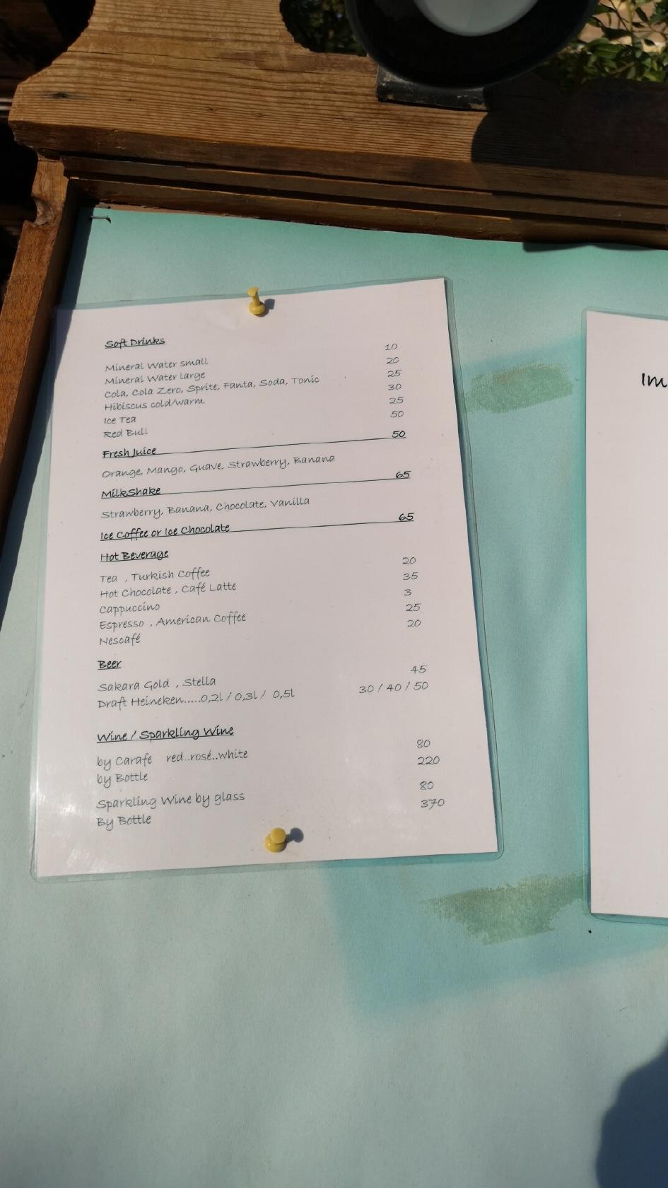 Menu at Grasshopper Café restaurant, El Gouna