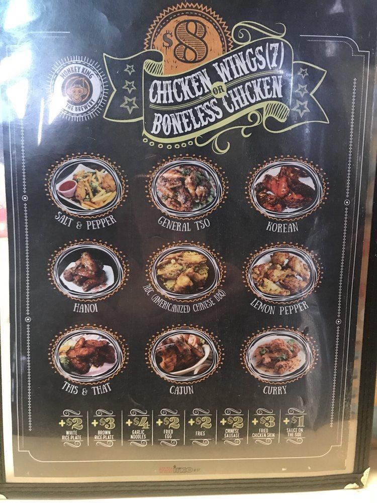 Menu at Monkey King At The Brewery restaurant, Alameda, Park St