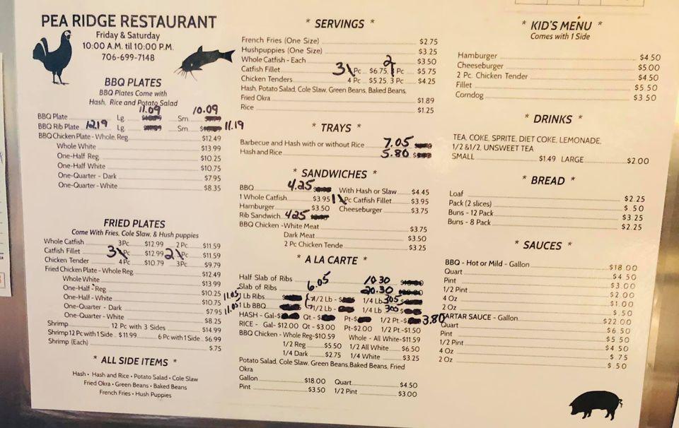 Menu at Pea Ridge Bar-B-Que, Dearing