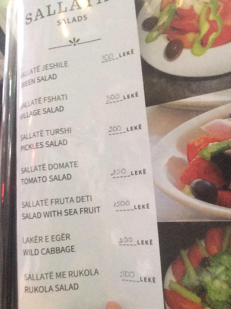 Menu at Restaurant 4 Stinet, Sarandë