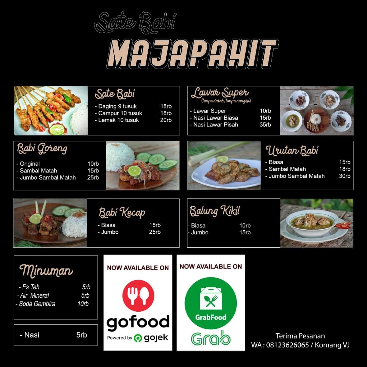 Menu at Sate Babi Majapahit restaurant, Kuta