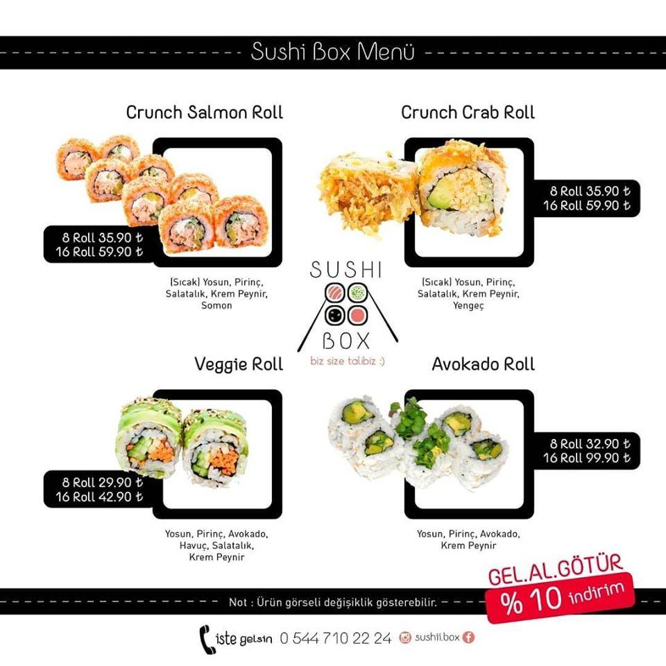 Menu at Sushii.box, Turkey