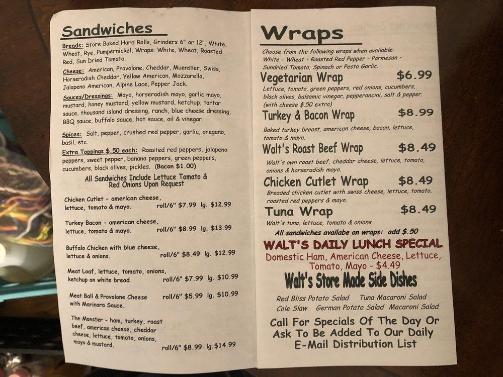 Menu at Walt's Food Market restaurant, Old Saybrook
