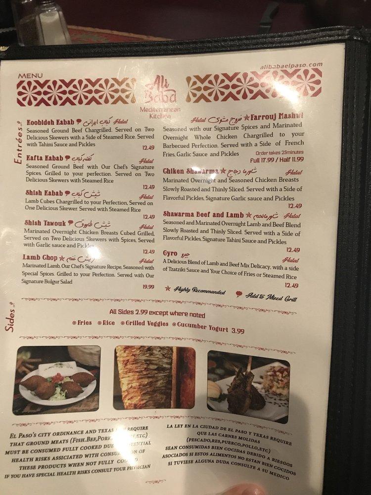 Menu at Ali Baba Mediterranean Kitchen restaurant, El Paso