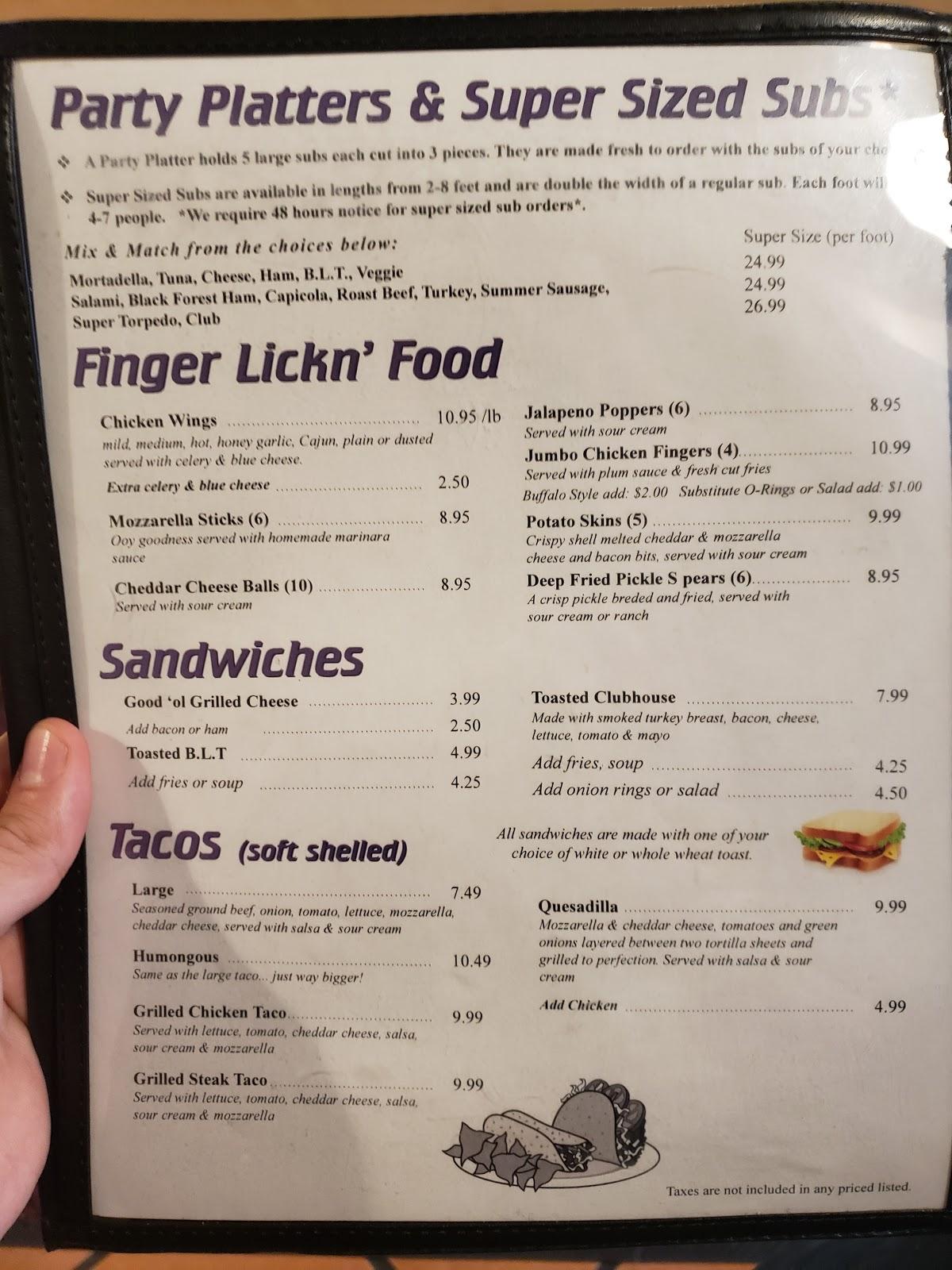 Menu at Archie's Subs and Eatery restaurant, Port Colborne