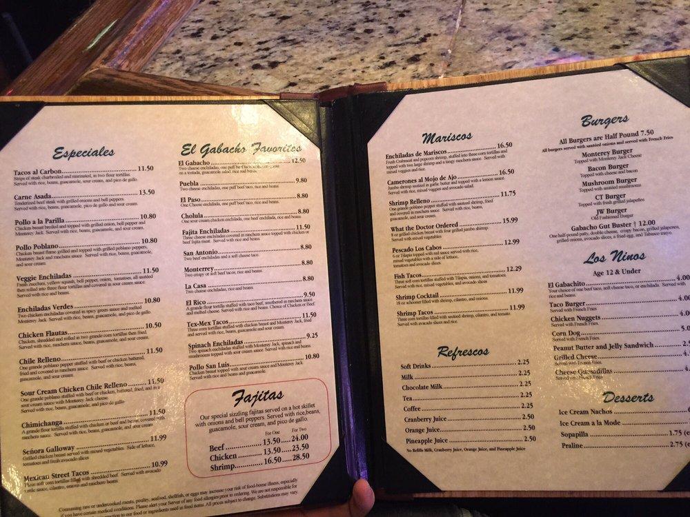 Menu at El Gabacho Tex-Mex Grill restaurant, Arlington