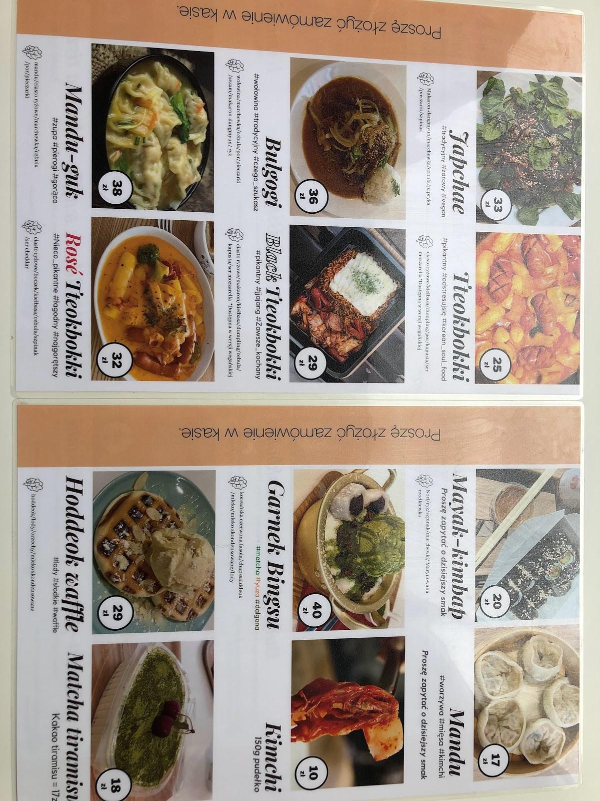 Menu at LaLa Seul restaurant, Katowice
