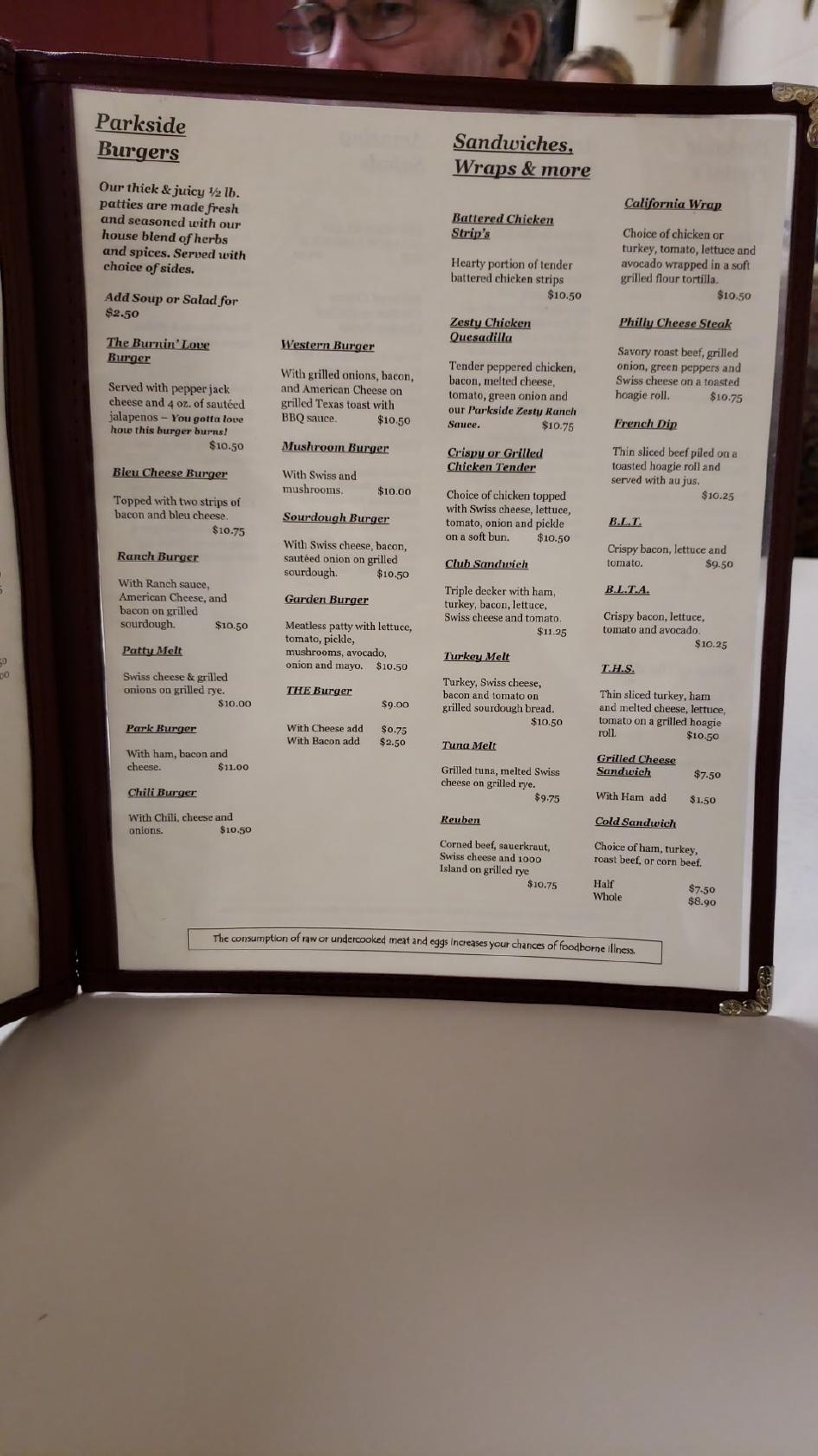 Menu at Parkside Cafe, Medford