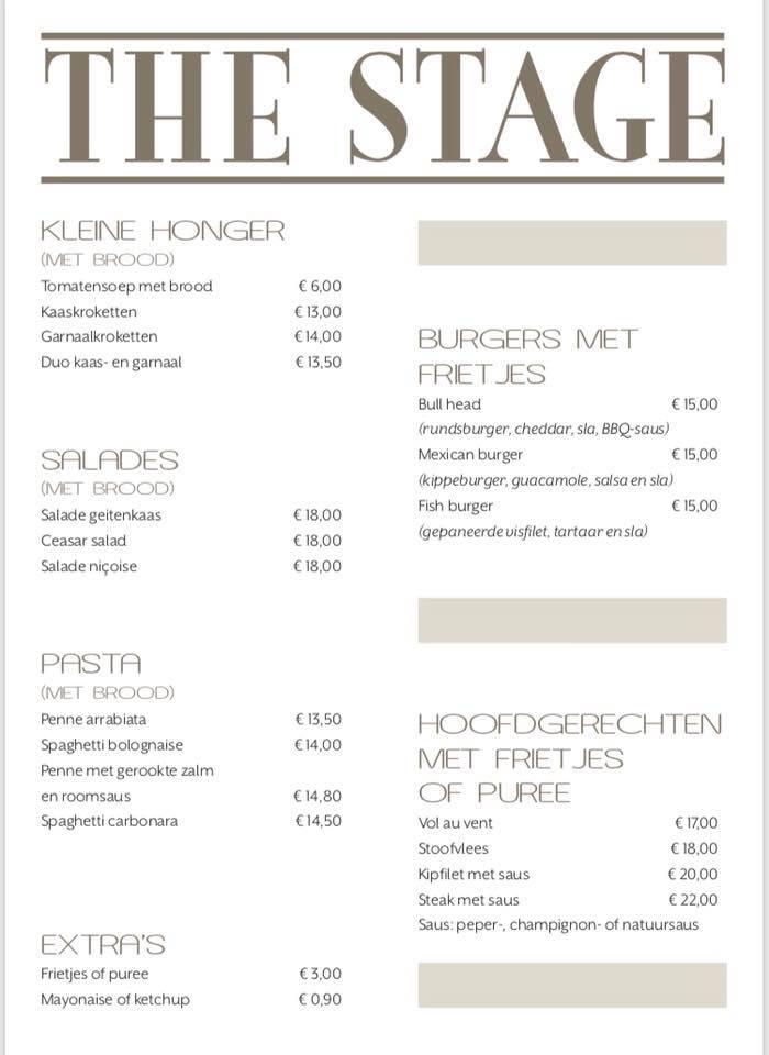 Menu at The Stage, Antwerp