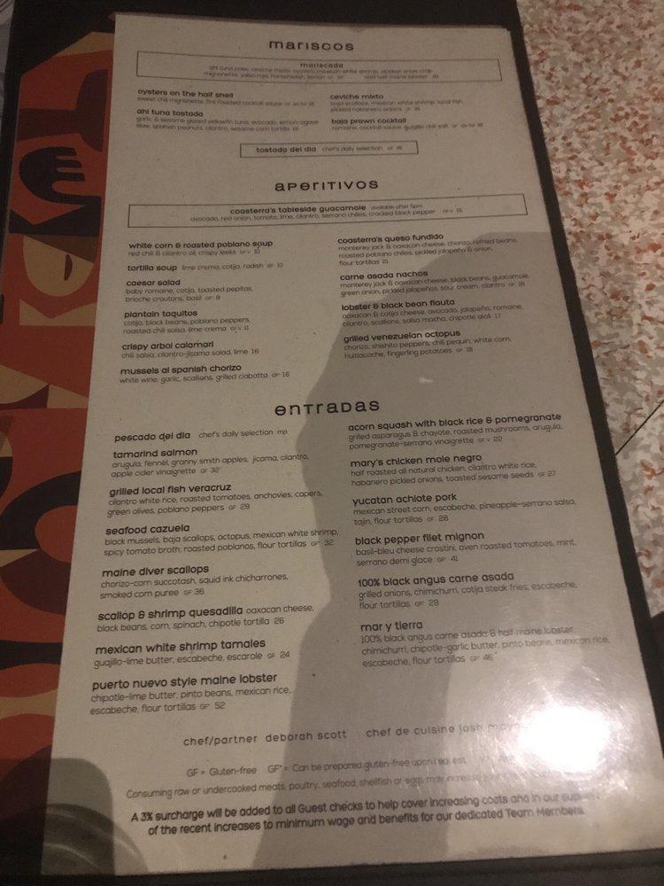 Menu at Coasterra restaurant, San Diego, 880 Harbor Island Dr