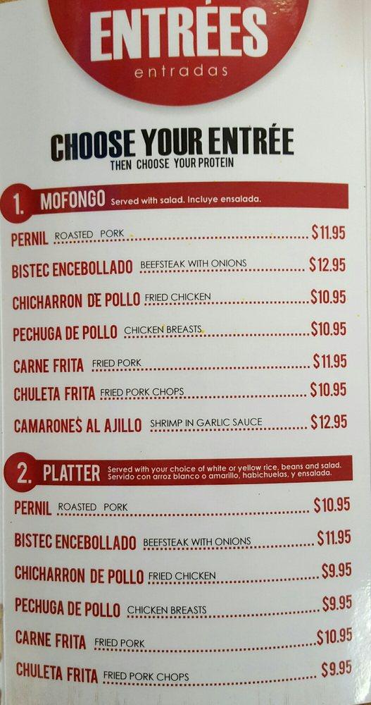 Menu at El Mofongo Restaurant, Arlington