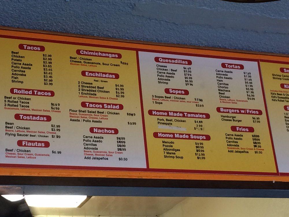 Menu at El Rancho restaurant, Santee