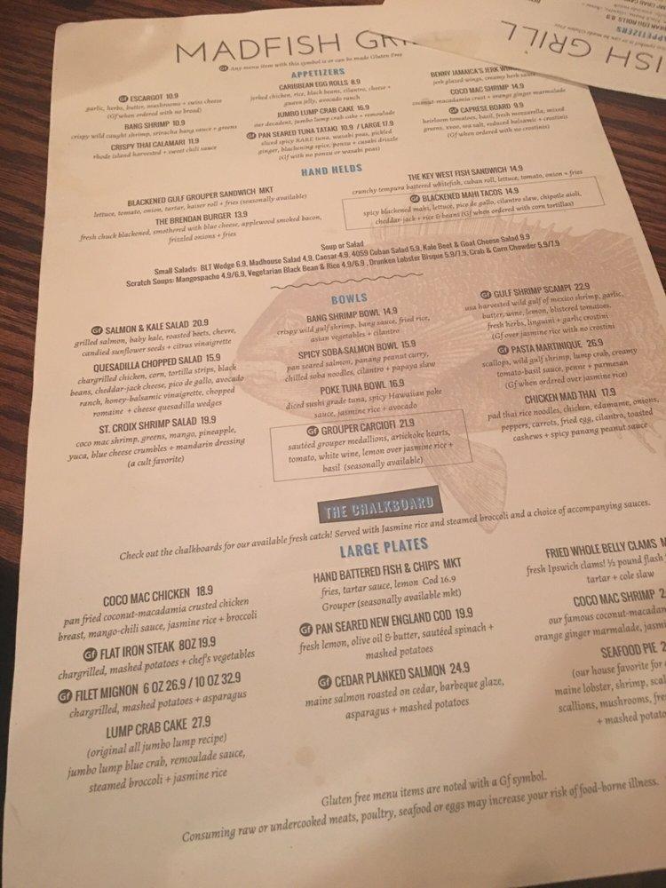 Menu at Madfish Grill pub & bar, Sarasota