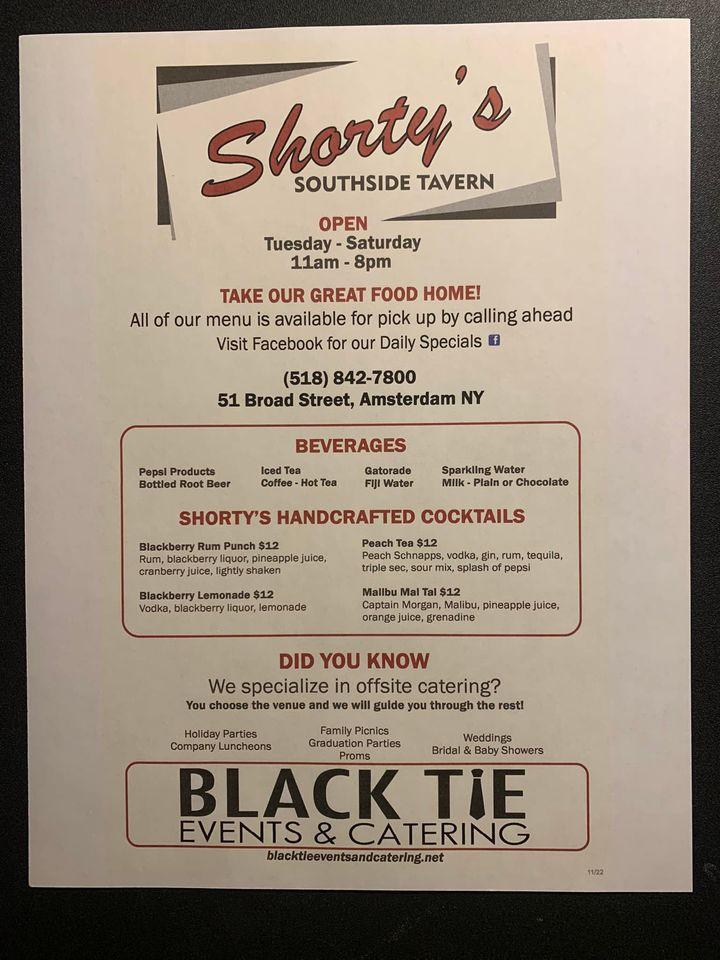 Menu at Shorty's pub & bar, Amsterdam