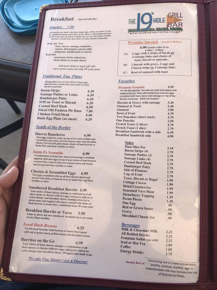 Menu at The 19th Hole Grill & Bar, Alamogordo