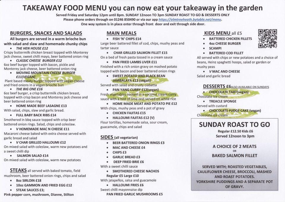 Menu at The Elm Tree pub & bar, Heath