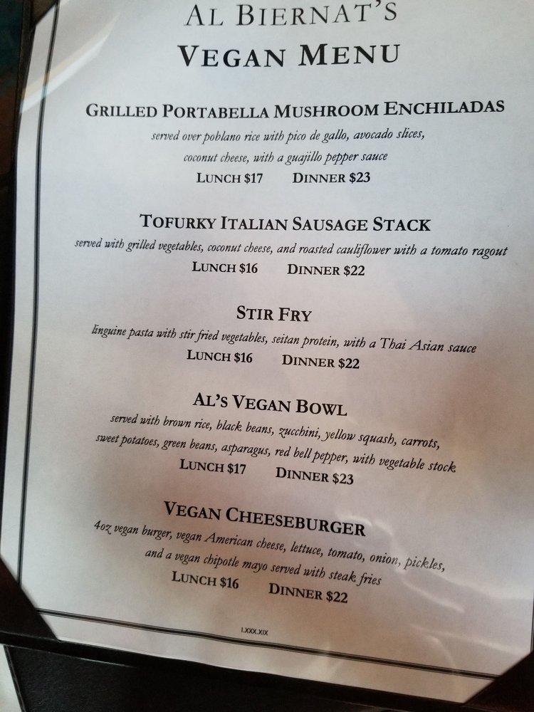 Menu at Al Biernat's steakhouse, Dallas