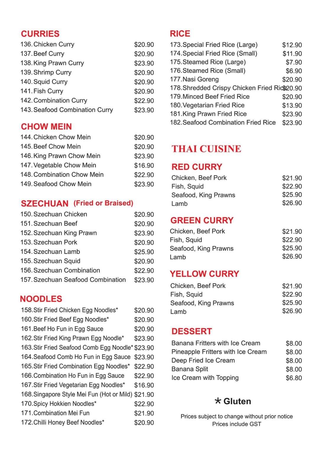 Menu at Golden Dragon Geraldton Chinese Restaurant, Geraldton