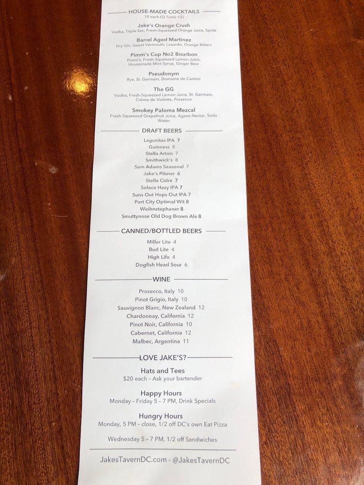 Menu at Jake's Tavern pub & bar, Washington