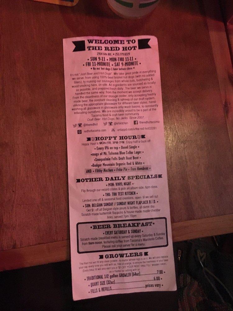 Menu at The Red Hot pub & bar, Tacoma, 6th Ave
