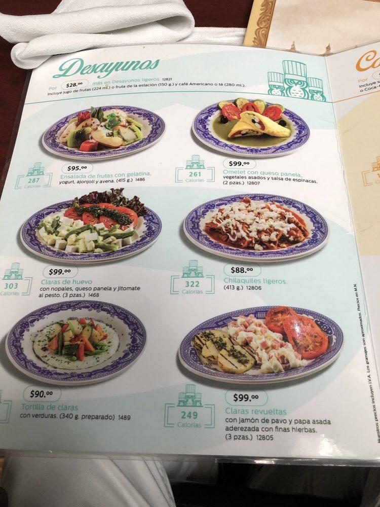 Menu at Sanborns Madero cafeteria, Mexico City, Av Francisco I. Madero 4
