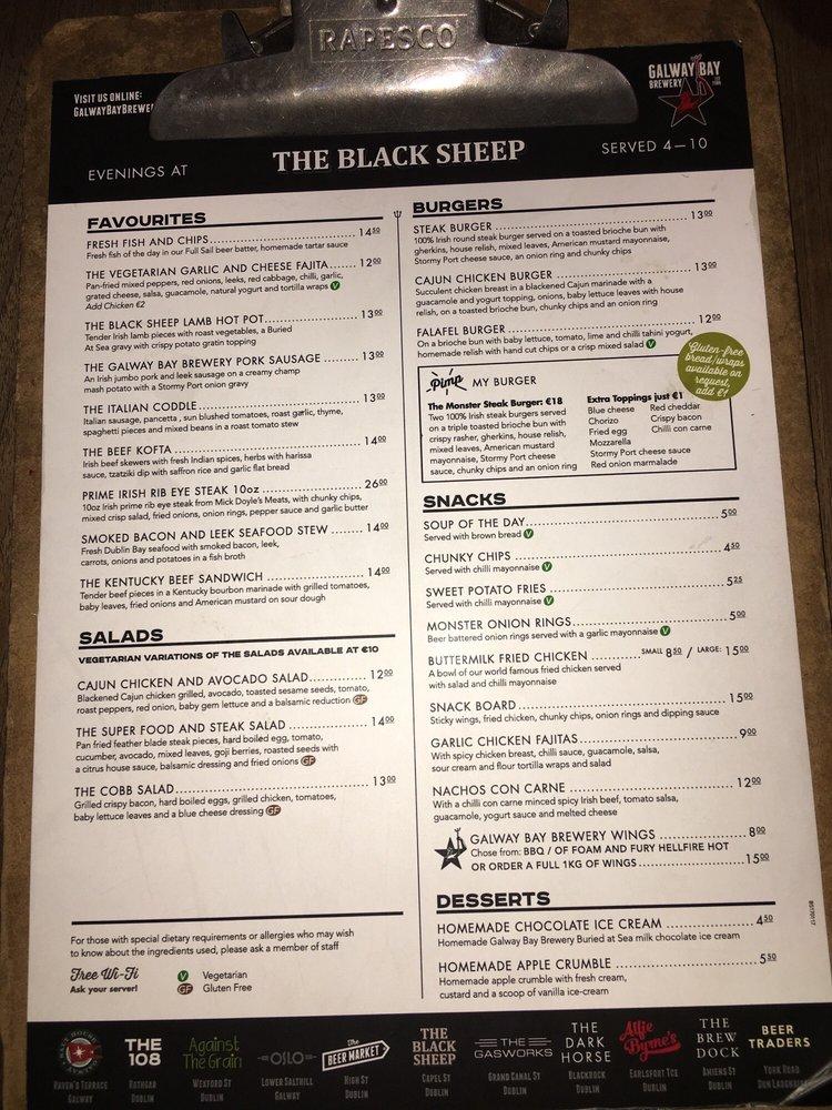 Menu at The Black Sheep pub & bar, Dublin