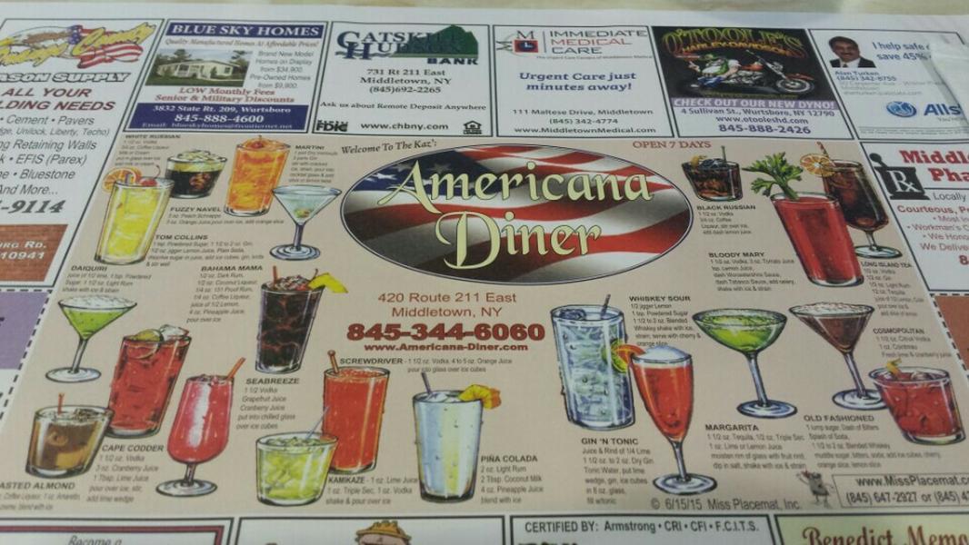 Menu at Americana Diner restaurant, Middletown, 420 East