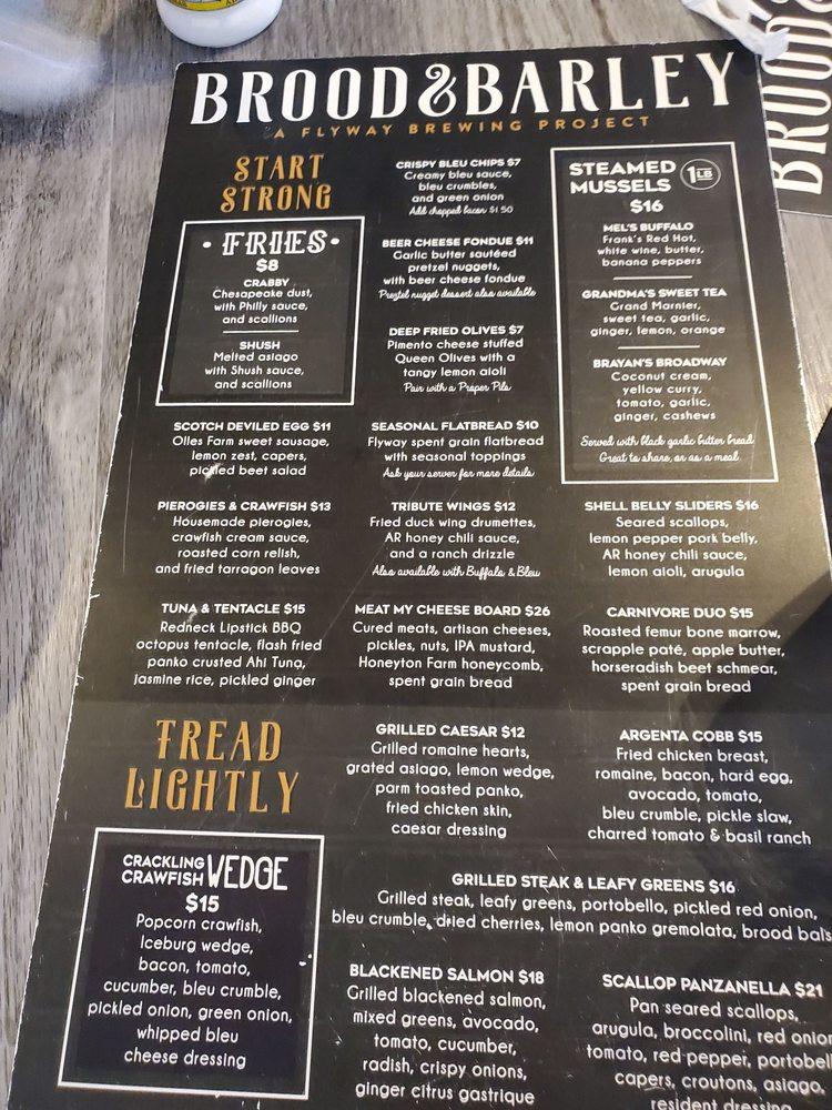 Menu at Brood & Barley, North Little Rock