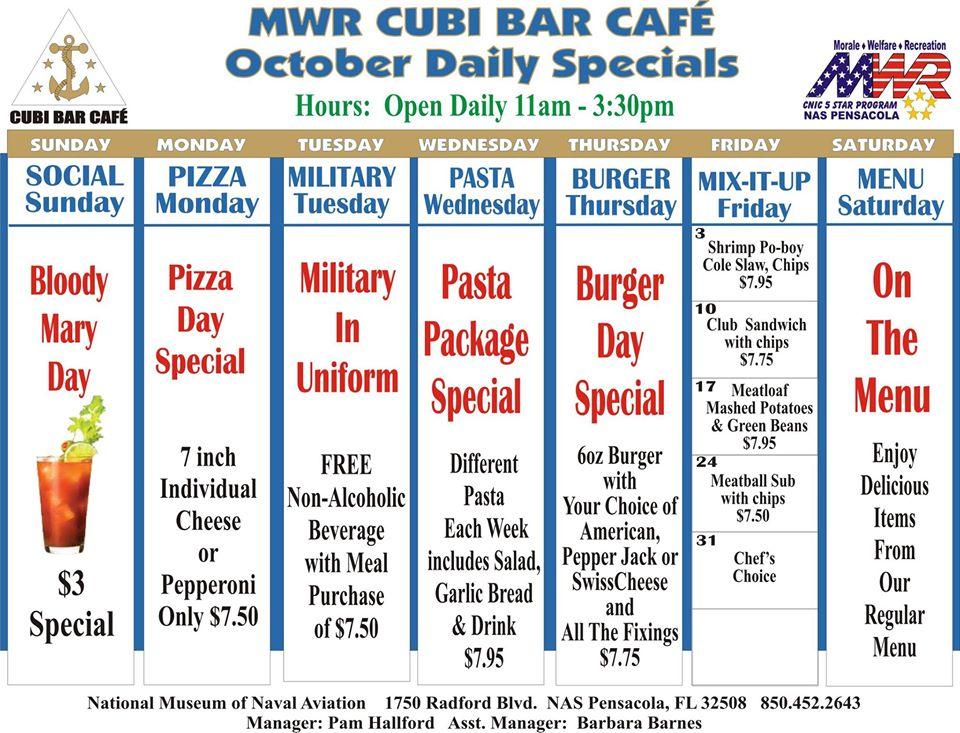 Menu at Cubi Bar Cafe, Pensacola